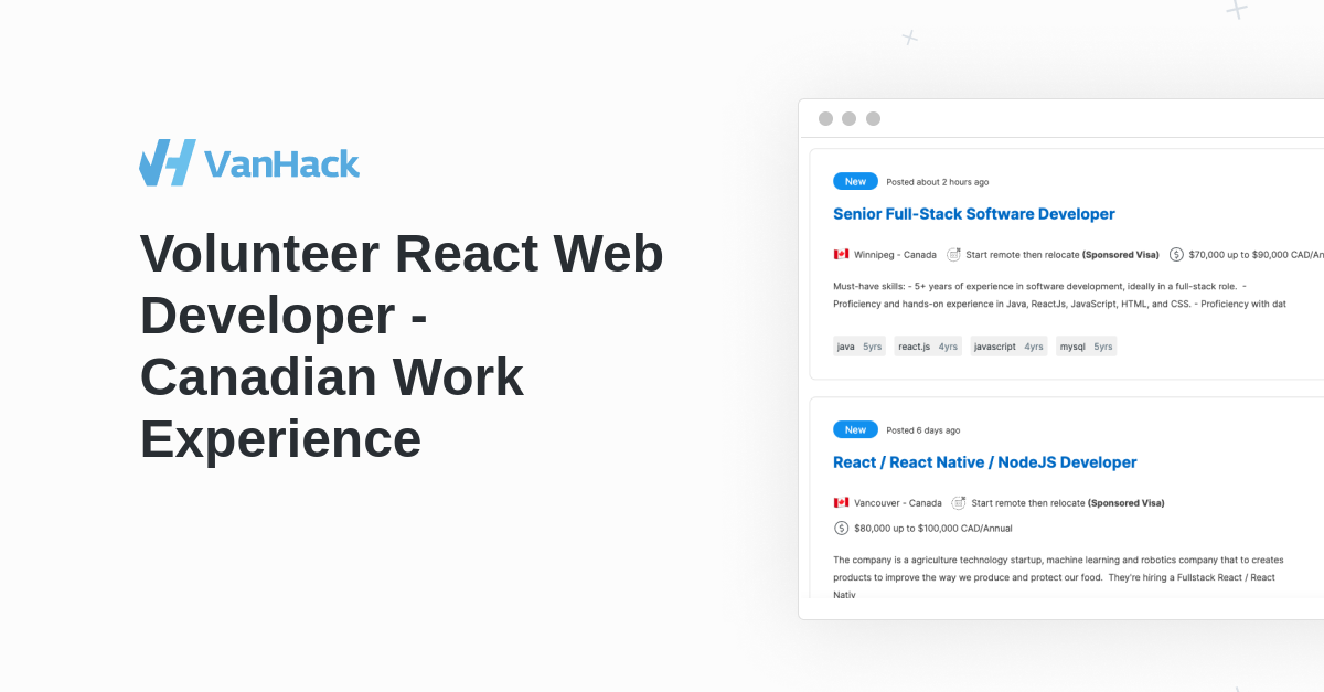 Volunteer React Web Developer - Canadian Work Experience - VanHack